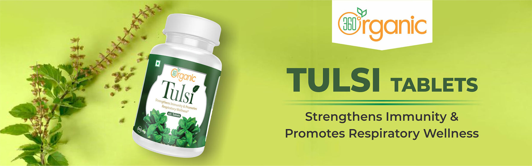 360 Degree Organic Tulsi Tablets 500 mg (60 Tablets)